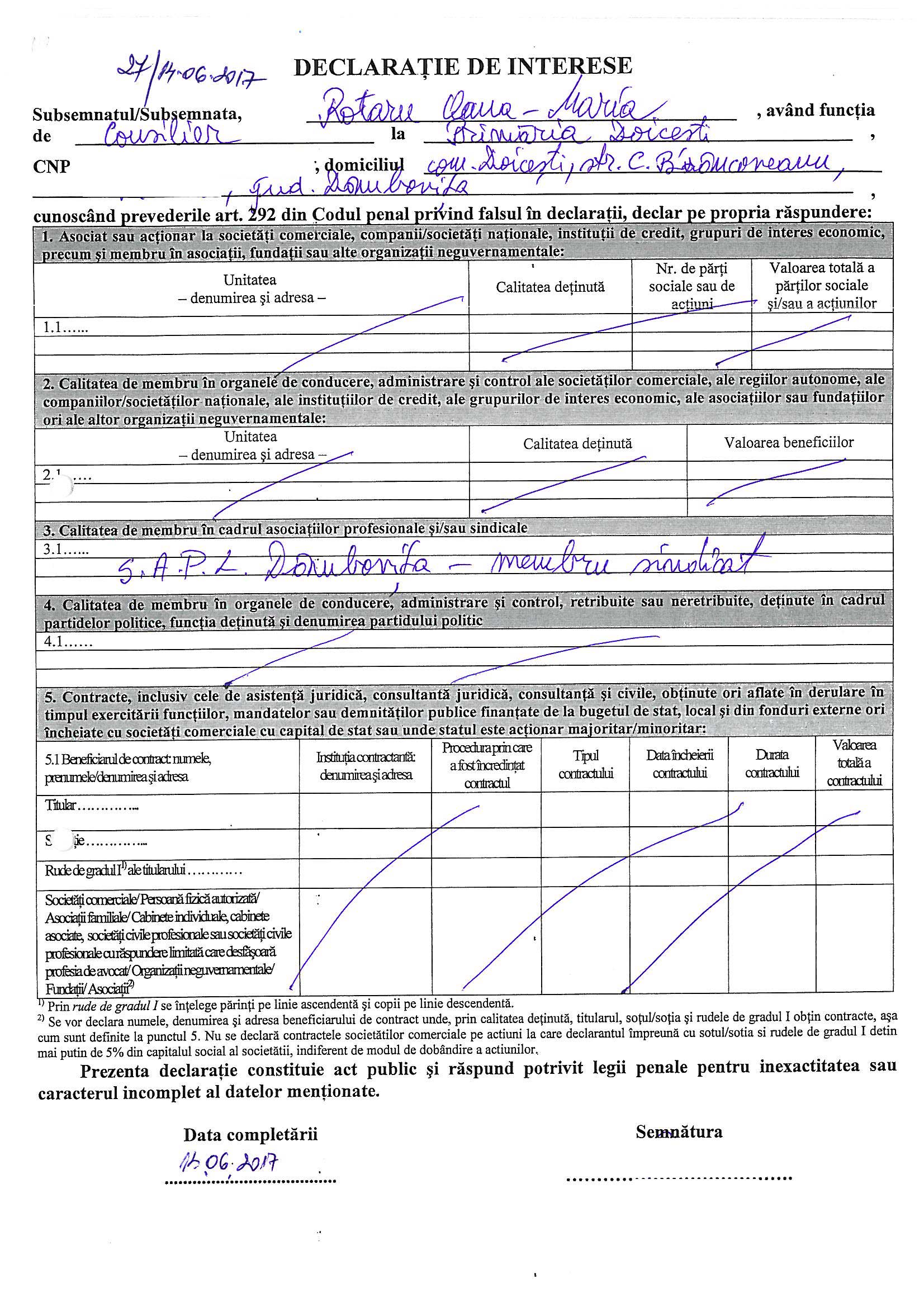Declaratii Avere – Interese - Primaria Comunei Doicesti