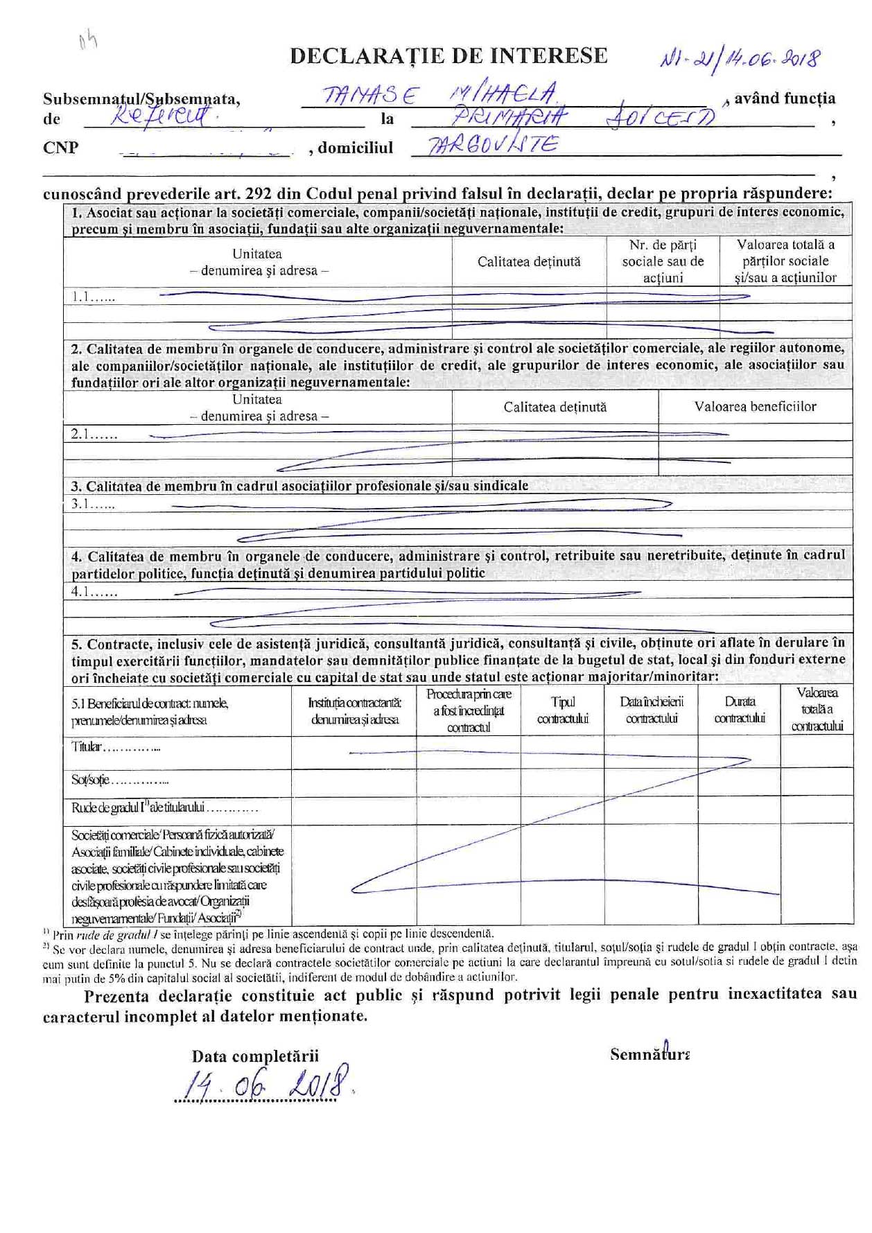 Declaratii Avere – Interese - Primaria Comunei Doicesti